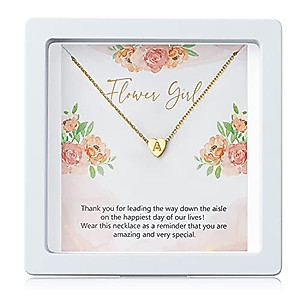 OSNIE Flower Girl A Alphabet Pendant Necklace 14K Gold Plated Tiny Capital Letter Initial Heart Pendant Necklace Wedding Day Thank You for Being My Flower Girls Jewelry Gifts Proposal from Bride
