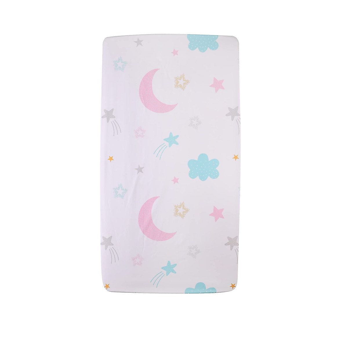 Baby Crib Fitted Sheet, 1 PC Moon Star Cloud Baby Girl Crib Fitted Sheet White Pink Blue
