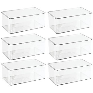 mDesign Stackable Plastic Closet Storage Container Bin Box with Hinge Lid for Organizing Shoes, Booties, Pumps, Sandals, Wedges, Flats, Heels - Lumiere Collection - 6 Pack - Clear