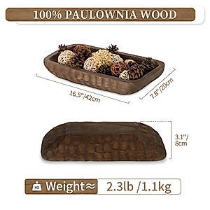 Hanobe Decorative Wood Dough Bowl: Wooden Centerpiece Table Decorations Natural Candle Holder Tray Decor Rustic Brown Hand Turned Trough Centerpieces for Dining Room Kitchen 16.5"