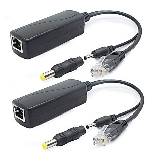 ANVISION 2-Pack 5V Gigabit PoE Splitter, 48V to 5V 2.4A Adapter, Plug 3.5mm x 1.35mm, 5.5mm x 2.1mm Connector, IEEE 802.3af Compliant, for IP Camera and More