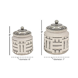 Deco 79 Ceramic Cylinder Decorative Jars, Set of 2 10", 8"H, Gray