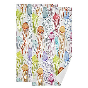 Blueangle 2 Piece Colorful Jellyfish Hand Towels for Bathroom-Hotel-Gym-Spa-Kitchen Multi-Purpose Home Decor Fingertip Towels & Face Cloths 28.3'' x 14.4''