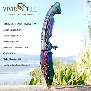 Vividstill 2PCS Set Pocket Folding Knife, 3D Blue Dragon & Mermaid, Great Gift Edc Knife For Men Outdoor Survival Camping Hiking