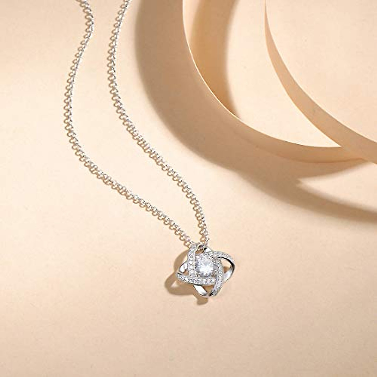 FANCIME White Gold Plated 925 Sterling Silver CZ Cubic Zirconia Knot Flower Infinity Fashion Pendant Necklace For Women, 16" + 2" Extender