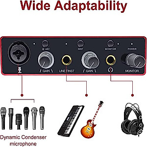Audio Interface USB Audio Interface with Mic Preamplifier USB Audio Mixer Recorder with 48V Phantom Power, 24 Bit, Support Tablet, Computers and Other Equipment Recording （NO DAW Software included）