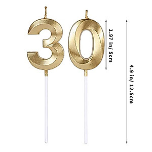 Gold 30th Birthday Candles for Cakes, Number 30 3 Glitter Candle Cake Topper for Party Anniversary Wedding Celebration Decoration