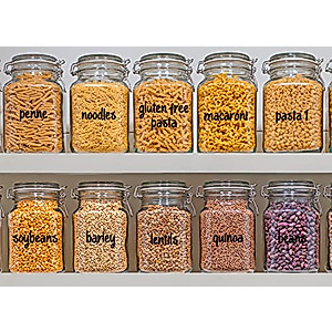 168 Pantry Labels for Food Storage Containers, Black Text Printed on Clear Waterproof Labels, Household Stickers + Numbers, Water Resistant, Organization for Kitchen Jars and Canisters & Storage Bins