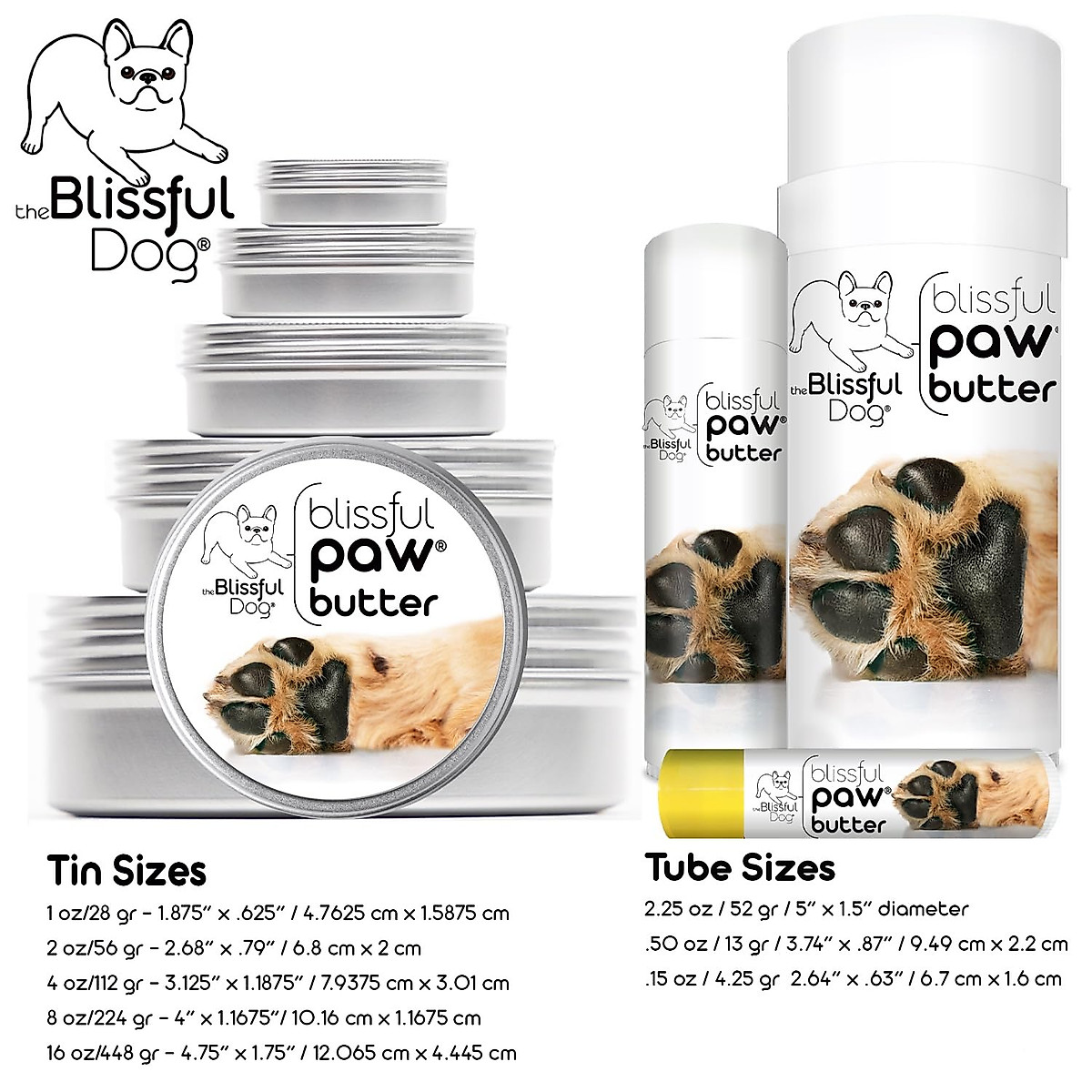 The Blissful Dog Paw Butter, Moisturizer for Dry Paw Pads, Softens and Protects a Rough Paw in Winter, Versatile, Lick-Safe Dog Paw Pad Balm, 2 oz.