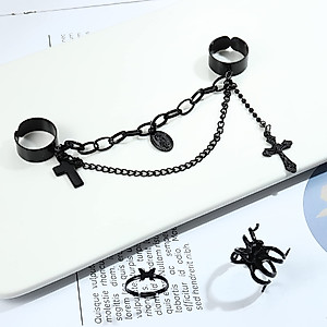 FIBO STEEL 18PCS Gothic Punk Chain Finger Rings for Women Men Y2K Black Stackable Rings Snake Chain Rings Open Adjustable Knuckle Emo Rings Punk Gothic Jewelry