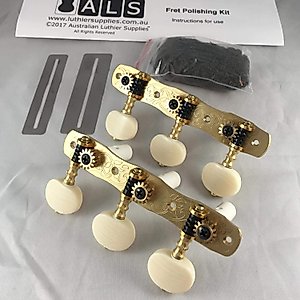 Gotoh Classical Guitar Machine Heads (Bonus ALS Fret Polishing Kit) 35G1800-2M Model Tuners by Gotoh Japan Solid Brass with Ivoroid Buttons - Fret Polishing Kit by Australian Luthier Supplies