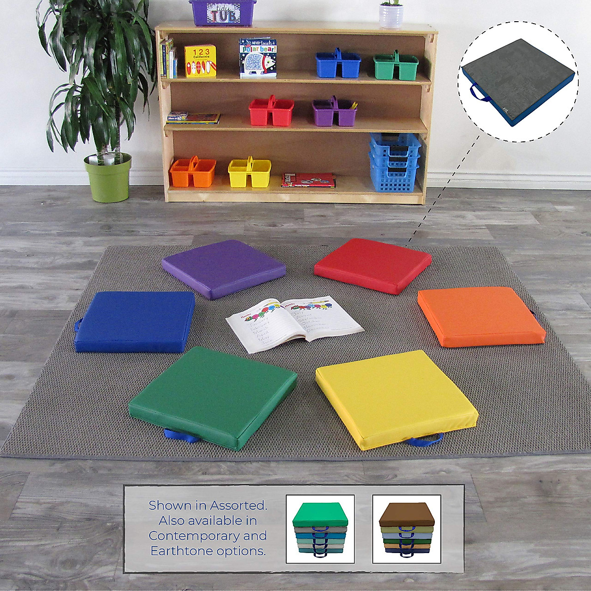 Factory Direct Partners 12228-CT SoftScape 15" Square Floor Cushions with Handles, 2" Thick Deluxe Foam (6-Piece) - Contemporary