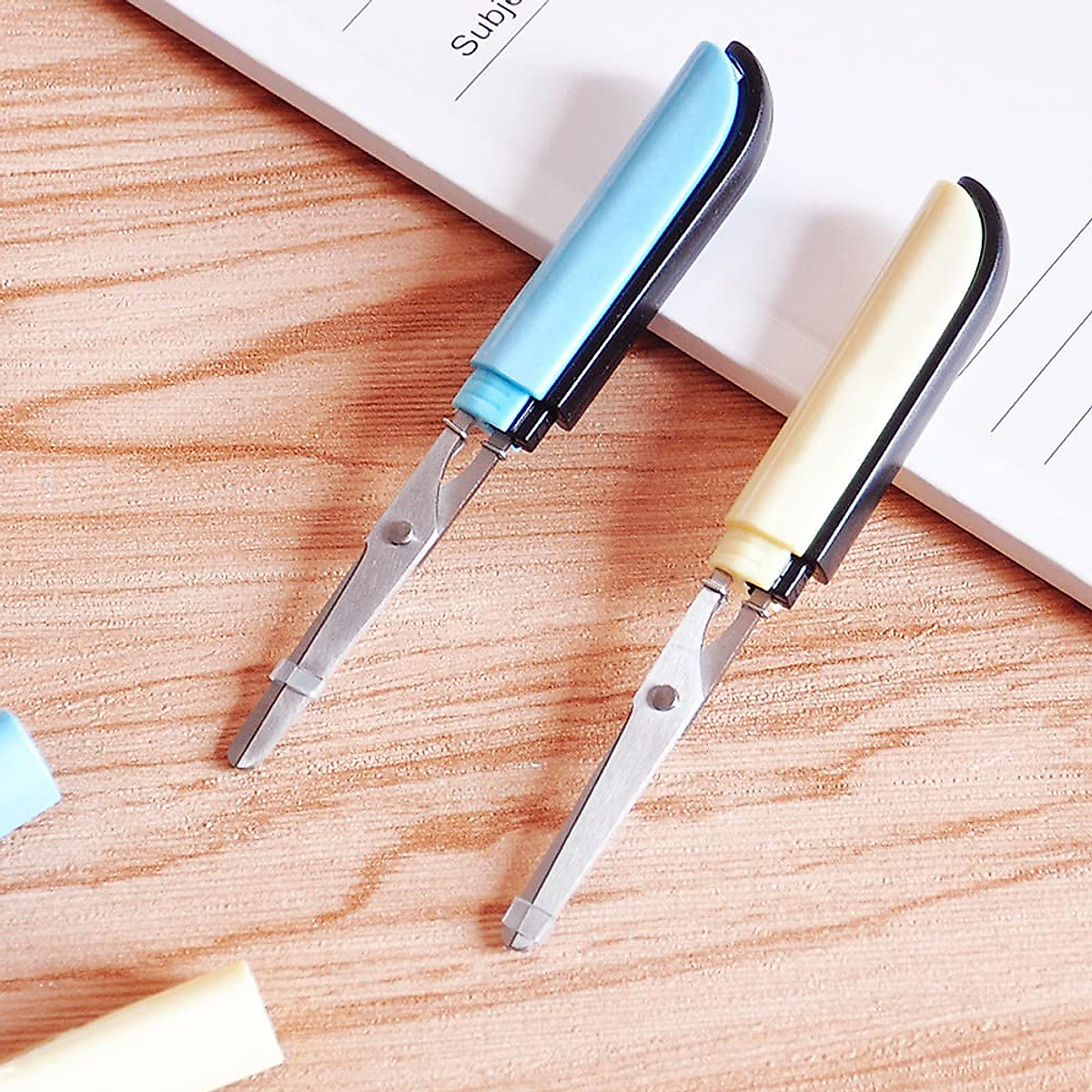 MOTZU Set of 2 Portable Safe Scissor, Multipurpose Mini Folding Paper Cutting Scissors, Office School Supplies for Craft Sewing DIY Scrapbooking