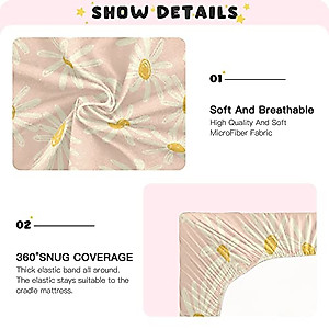 Kigai Fitted Crib Sheet for Boys Girls, Daisy Pattern Jersey Knit Baby Standard and Toddler Bed Mattresses, Cozy Soft Breathable, 28 x 52 in 52X28in