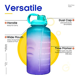 Giotto Large 1 Gallon/128oz (When Full) Motivational Water Bottle with Time Marker & Straw, Leakproof Tritan BPA Free for Fitness, Gym and Outdoor Sports-Purple/Pink/Green Gradient