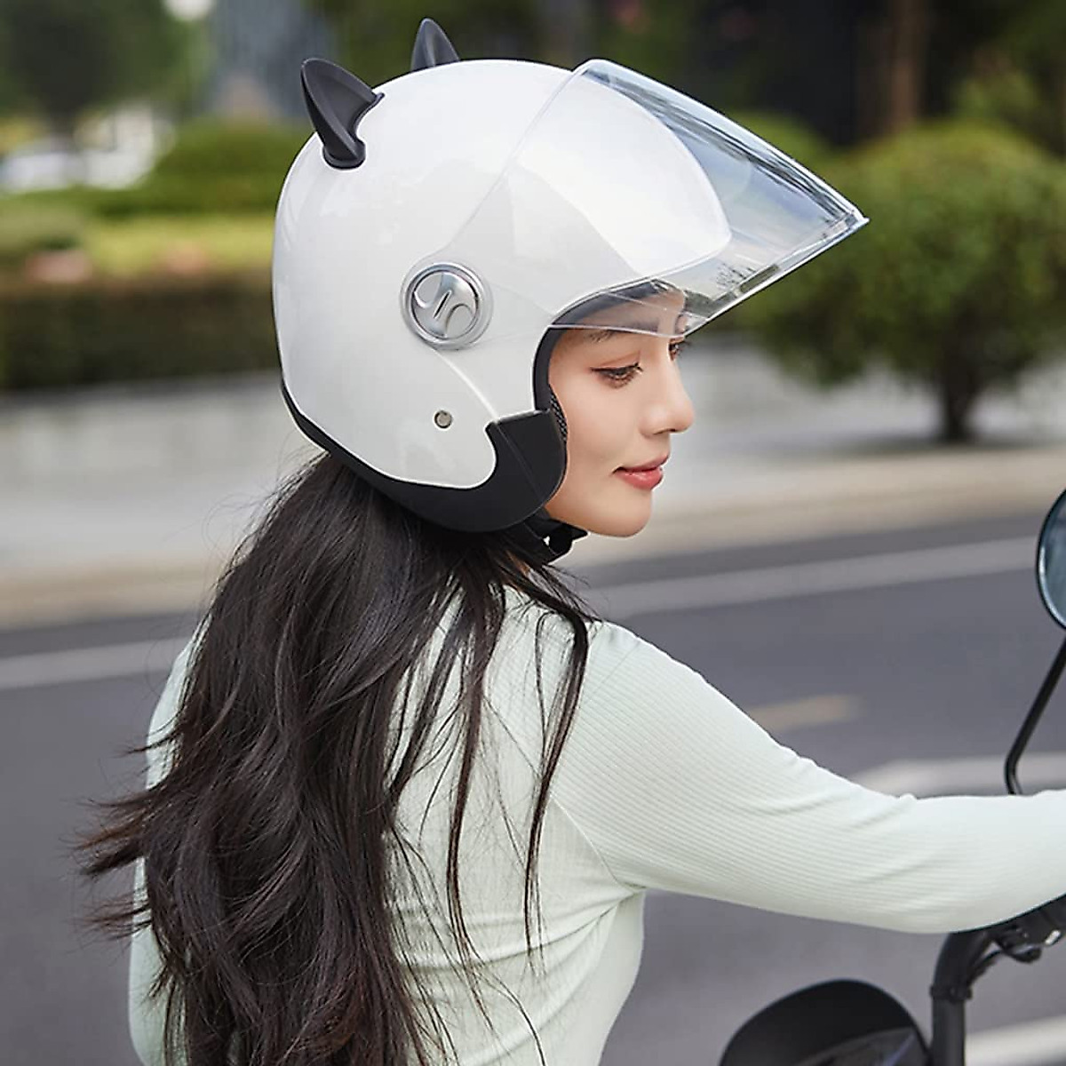 Cool Girl Motorcycle Half Helmet, Vespa Cat Ear Helmet Vintage Open-Face 3/4 Moped Helmet for Youth Men Women Scooter ATV Cruiser Helmets, DOT Approved Light Quick Buckle Helmet -B-50-64CM
