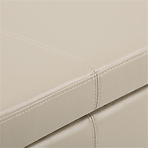 SIMPLIHOME Avalon 48 inch Wide Contemporary Rectangle Storage Ottoman Bench in Satin Cream Vegan Faux Leather, Assembled, for the Living Room, Entryway and Family Room