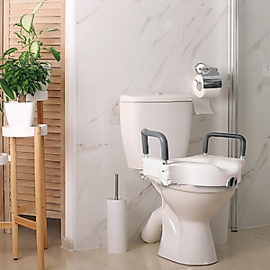 Vaunn Raised Toilet Seat and Elevated Commode Booster Seat Riser with Removable Padded Grab bar Handles & Locking Mechanism