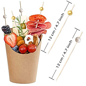 HXYCNNA [50 Cups + 200 Picks] Charcuterie Cups with Cocktail Picks, Disposable French Fries Cups, 14 oz French Fry Holder Kraft Paper Cups, French Fry Paper Snack Cups