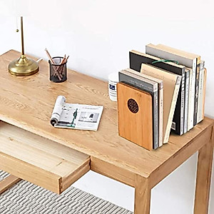 Bookends Natural Wood Adjustable Bookshelf, Office Living Room Desktop Decoration Storage Shelf, Large-Capacity Organizer for Home Office bookends