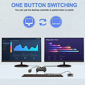 eppfun USB 2.0 Switch Selector for 2 Computers & Sharing 4 USB Devices with Remote Button Switch, KVM Switch Hub Adapter for Mouse, Keyboard, Scanner, Printer
