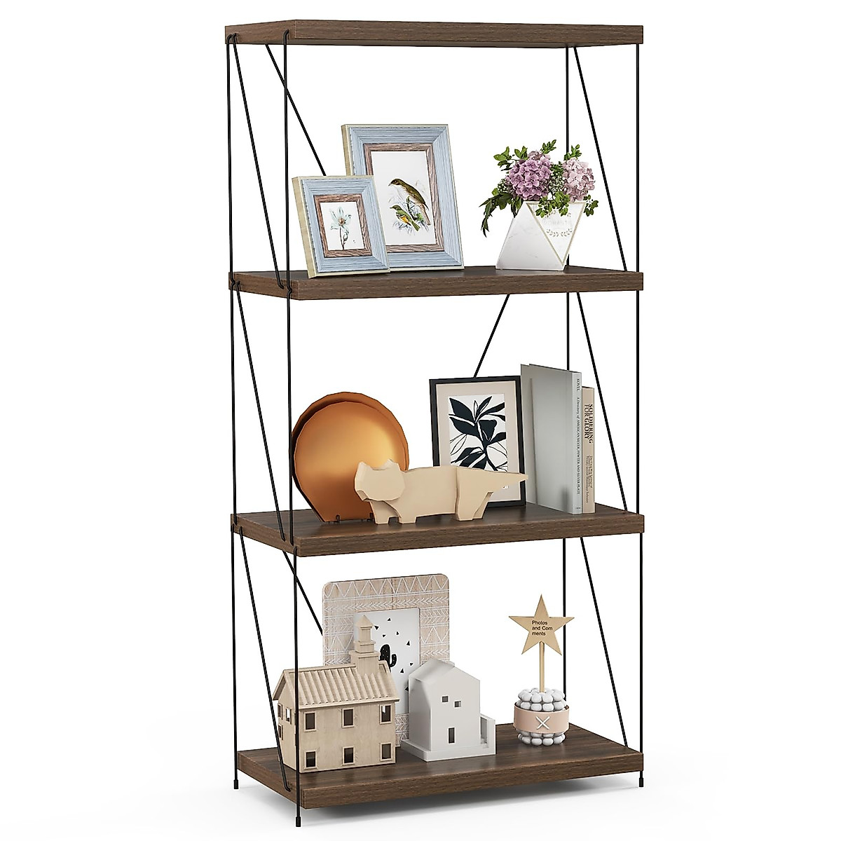 Giantex 4-Tier Open-Back Bookshelf, Freestanding Display Rack, Metal Frame Storage Shelf, Industrial Style Bookcase, Home Organizer Unit for Living Room, Bedroom, Study