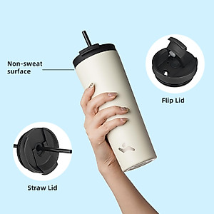 Konokyo 26 OZ Insulated Tumbler with Lid and 2 Straws Stainless Steel Water Bottle Vacuum Travel Mug Coffee Cup,Angel White