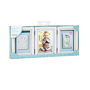 Pearhead Babyprints Baby Handprint and Footprint Deluxe Desk Photo Frame & Impression Kit, Tabletop Nursery Keepsake For Baby Girl Or Baby Boy, White