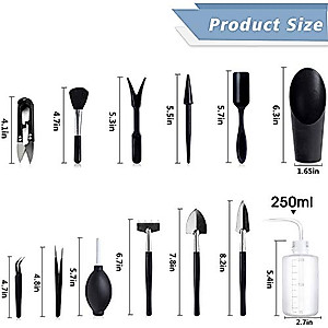 Succulent Tools, 13 Pcs Mini Garden Tool Set, Transplanting Tools Set,Succulent Care kit for Succulent Miniature Gardening Plant, Black