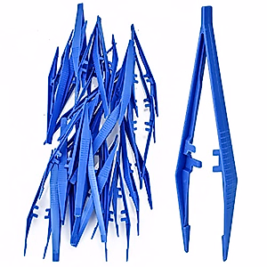AccEncyc 30 Pcs DisposableTweezers Bulk Pack Blue 5 Inch Plastic Tweezers for Home, School and Lab