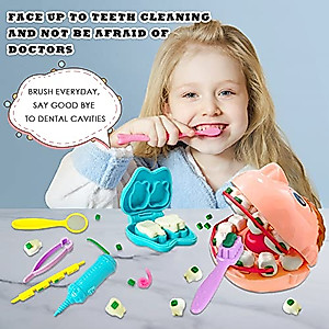 GOVOY Play Clay Dough Dentist Set Doctor Drill and Fill Dentist Toy Smile Dentist Kit Pretend Play Set 53pcs for Kids 3 Years Old and UP