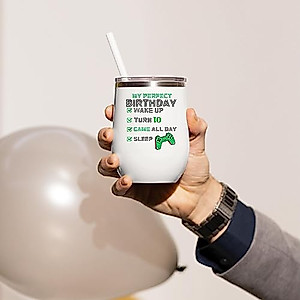 10th Birthday Gamer Gift for 10 Years Old Boys 12oz Wine Tumbler Cup