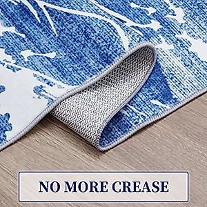 RUGSREAL Throw Area Rug 4x6 Indoor Outdoor Washable Rug Non Slip Low Pile Rug Non-Shedding Ocean Wave Pattern Carpet for Living Room Bedroom Kitchen Home Decor, 4' x 6' Blue