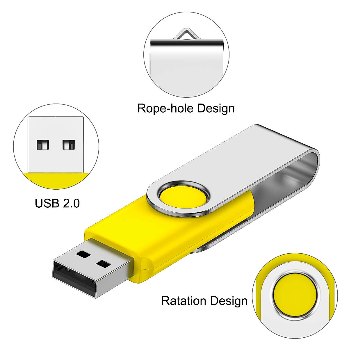 64GB Flash Drive, JEVDES 5 Pack Swivel Data Storage USB Flash Drive USB 2.0 Flash Drive Thumb Drives with LED Indicator, Jump Drive Zip Drive Memory Sticks (5 Mixed Color with Lanyards)