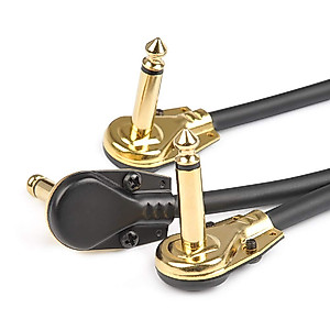 TIMESETL 6 Pack 6 Inch Guitar Patch Cable Ultra Quiet Instrument Effect Pedal Patch Cords 1/4 inch Right Angle Low Profile Pancake Design