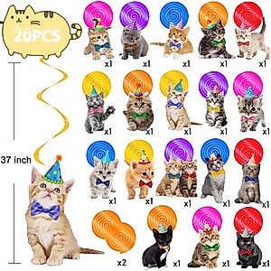 20Pcs Cat Hanging Swirls Decorations Cat Kitten Birthday Party Decorations Baby Cat Swirl Decorations for Cat Lover Kids Pet Cat Theme Birthday Party Pet Adoption Party Supplies