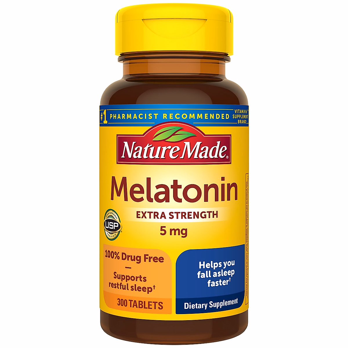 Nature Made Melatonin 5mg Extra Strength Tablets, 100% Drug Free Sleep Aid, Sleep Supplements for Adults, 300 Tablets, 300 Day Supply