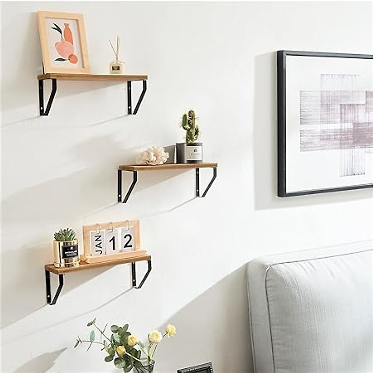 TFER Floating Wall Shelves for Bedroom/Bathroom, Set of 3, Hanging Shelf for Living Room/Kitchen/Laundry Room, Wall Mounted Shelves, Rustic Wood Shelves Great Value Halloween Decoration for Home