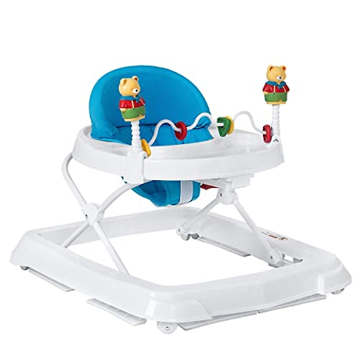 INFANS Foldable Baby Walker, Toddler Activity Walker Helper with Adjustable Height, Safety Belt, High Back Padded Seat for Kids Boys and Girls (Light Blue)