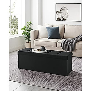 SONGMICS 43 Inches Folding Storage Ottoman Bench, Storage Chest, Foot Rest Stool, Bedroom Bench with Storage, Black ULSF077B01