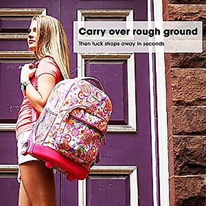 J World New York Sunrise Kids Rolling Backpack for Girls Boys Teen. Roller Bookbag with Wheels, Indigo, 18"