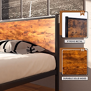 Wokerwie Full Size Wood Platform Bed Frame, with Retro Wooden Headboard and Footboard, Stable Metal Frame Support, No Box Spring Needed, Large Under Bed Storage, Easy Assembly, Noise Free, Brown