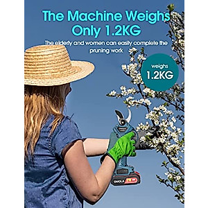 OMOLA Electric Pruning Shears,with 2 PCS Rechargeable 21V 2Ah 2000mA Lithium Battery Powered and 2 Blades，1Inch/25mm Cutting Diameter,6-8 Working Hours…