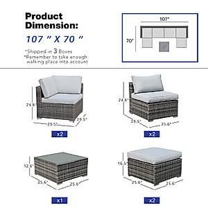 Patiorama 7 Piece Outdoor Furniture, All Weather Grey Wicker Sectional Sofa Set with Corner Sofa Chair Ottoman Table, Light Grey