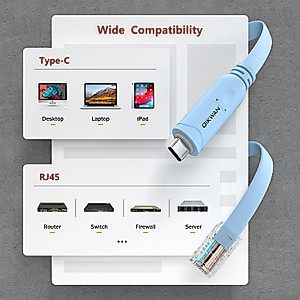 OIKWAN 10ft USB-C to RJ45 Serial Adapter，USB C to Console Cable Essential Accessory of Cisco, NETGEAR, Ubiquity, LINKSYS, TP-Link Routers/Switches for Laptops …