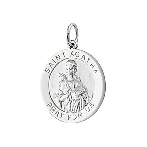US Jewels Ladies 925 Sterling Silver Saint Agatha Medal Pendant, 18.5mm