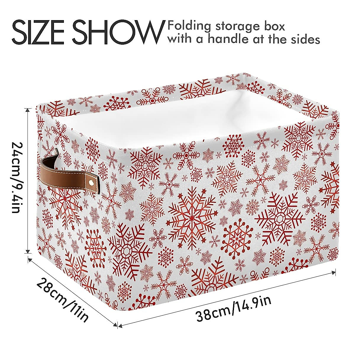 senya Christmas Basket, Large Foldable Storage Basket with Handles Christmas Snowflakes Fabric Collapsible Storage Bins Organizer Bag