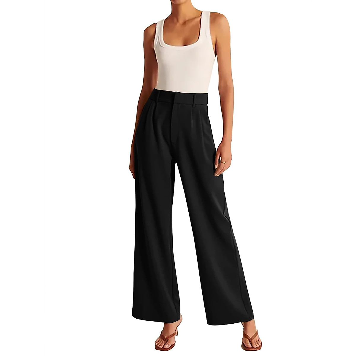 KUNMI Women's Wide Leg Pants Work Business Casual High Waisted Loose Dress Palazzo Flowy Trousers Black