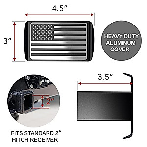 U.S. American Flag Black & Chrome Metal Trailer Hitch Cover