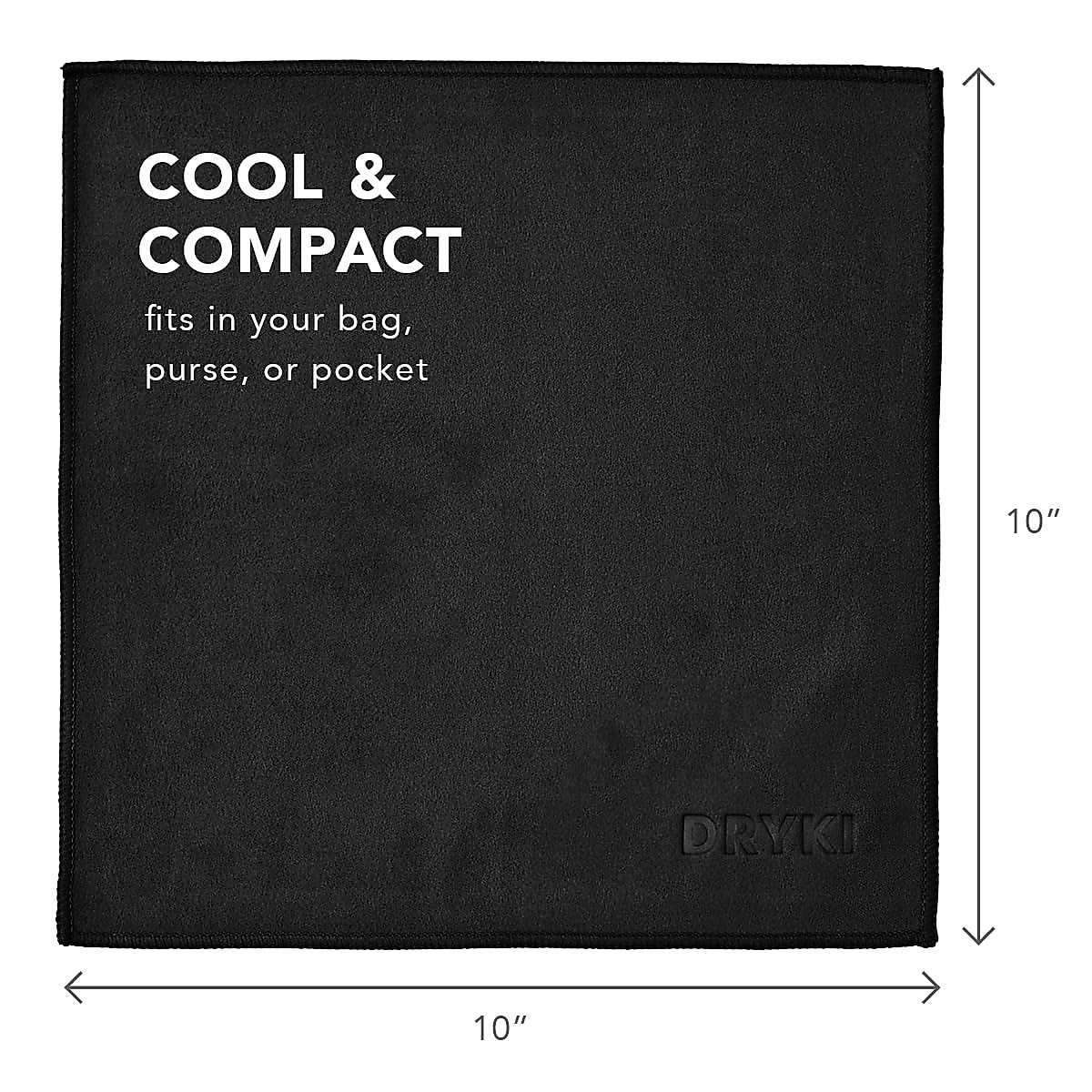 DRYKI Sweat Absorbing Handkerchiefs - The Original Sport Microfiber Hankies for Wicking Sweat from Hands, Face, Body (Classic Black, 5 Pack)